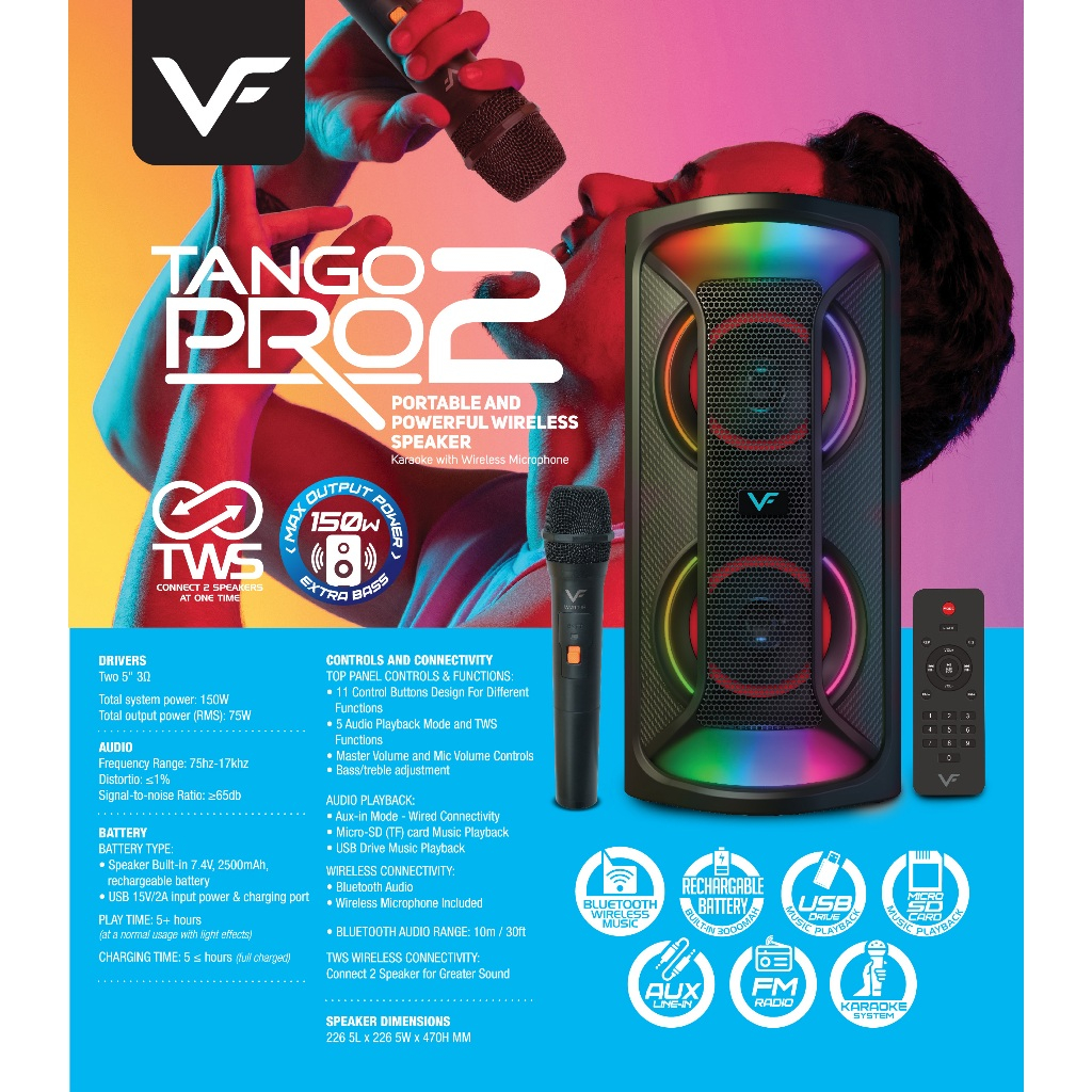 Vinnfier Tango Pro 2 Bluetooth Portable Karaoke Speaker | Shopee Malaysia