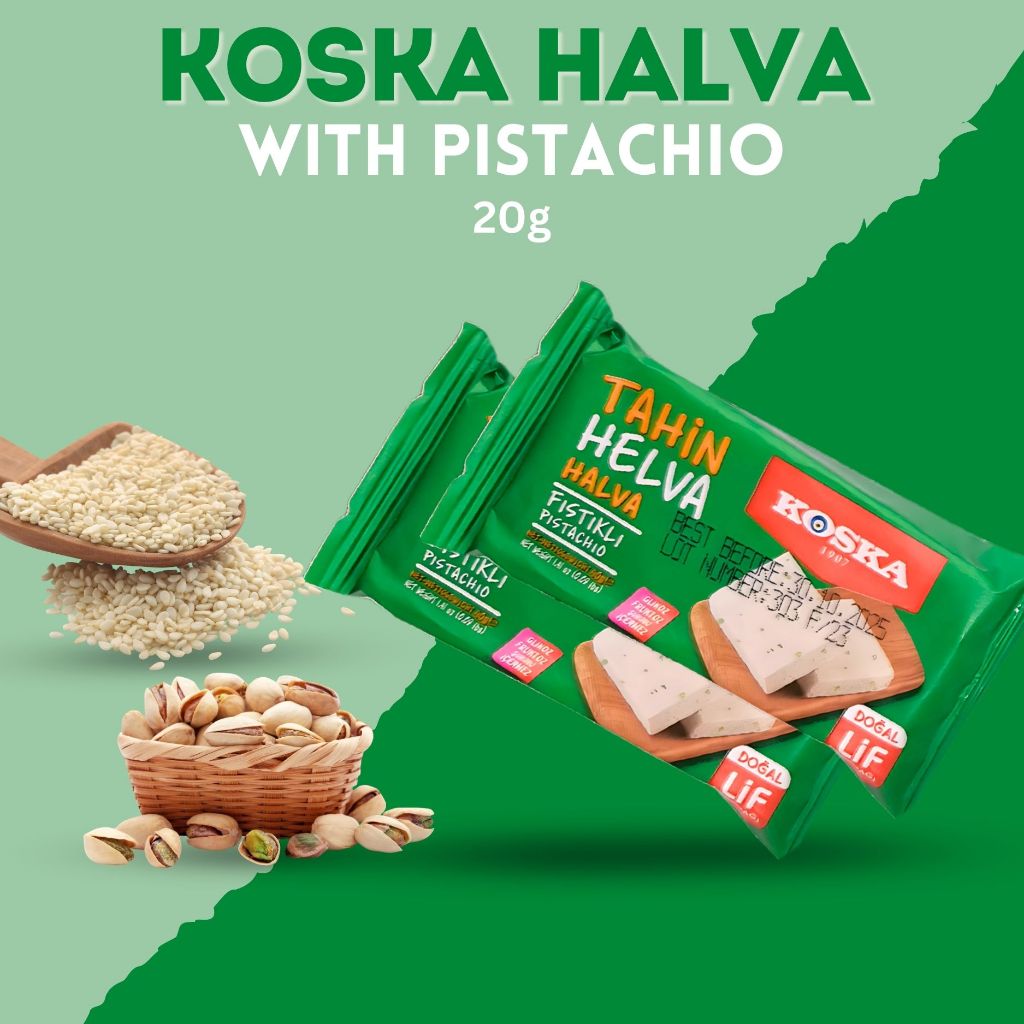 KOSKA TAHINI HALVA WITH PISTACHIO [ 40g ] Sesame Paste-With Vanilla ...