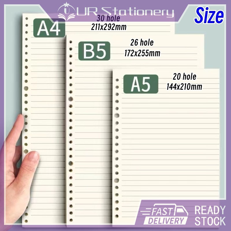 【60 sheet】Binder Notebook Refill A5/B5/A4 120 pages/ Blank Grid Line ...