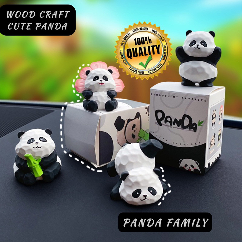 Cute Panda Family Wood Carving Doll Ornaments Doll Ornaments Cute ...