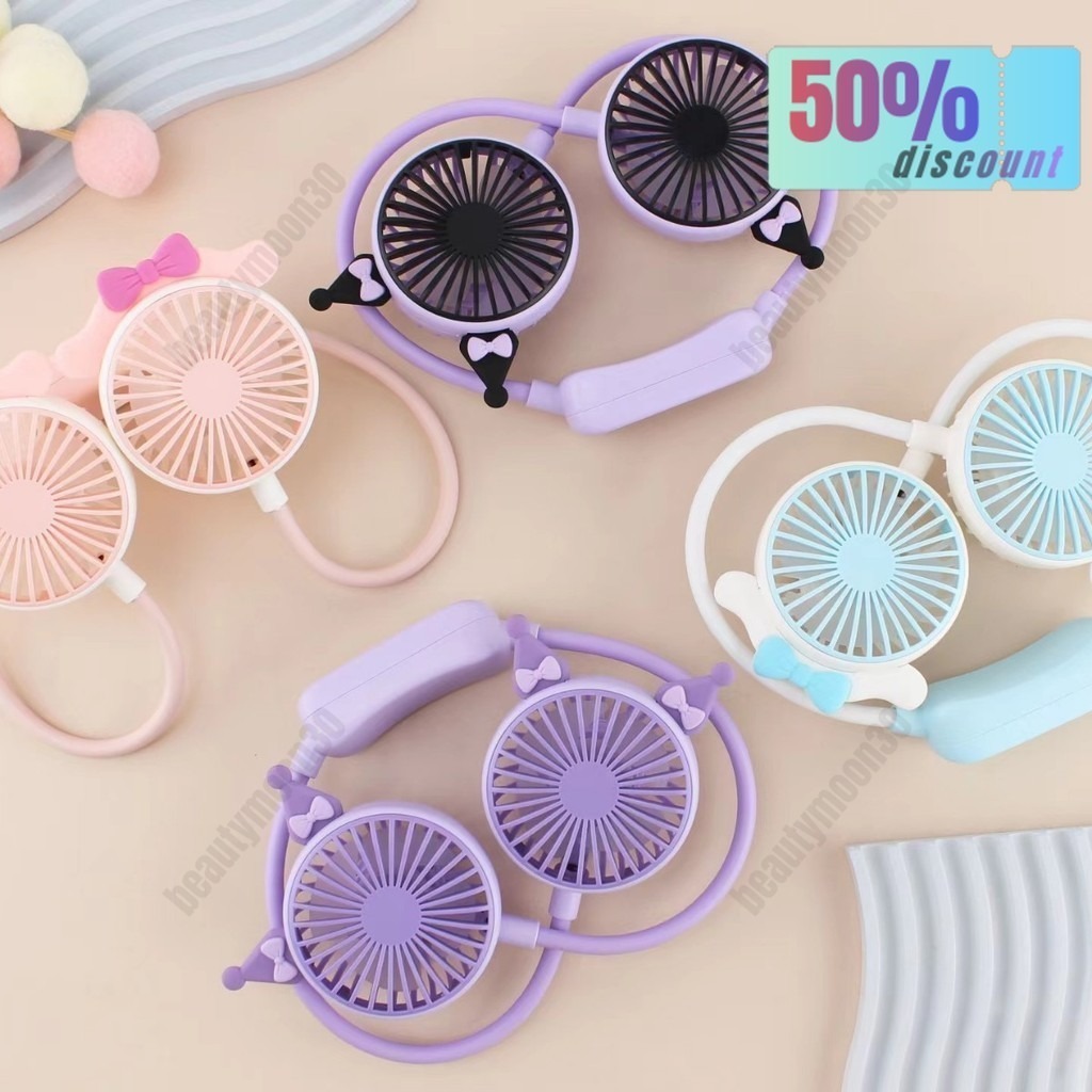 (Local Malaysia)Sanrio Portable Neck Fan Kuromi Foldable Fan Hands Free ...