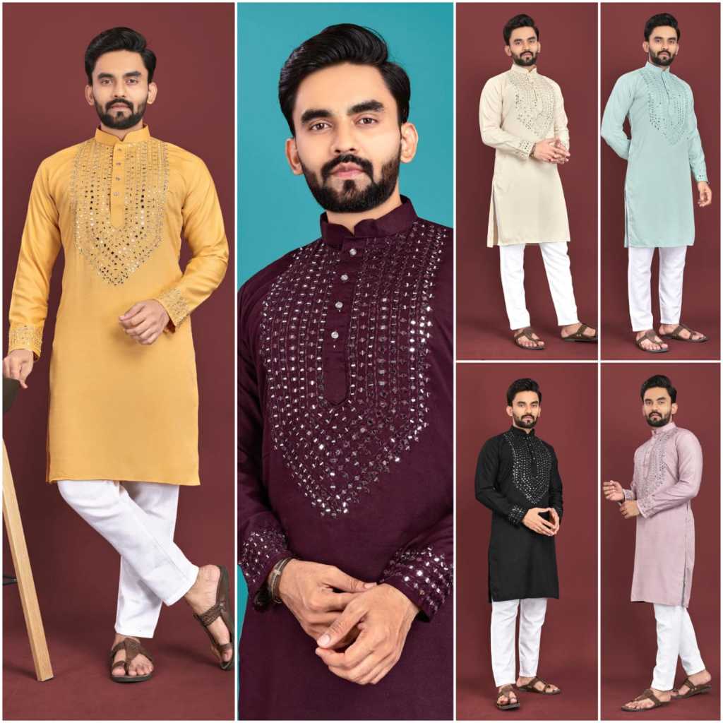 (M To 3XL) Orignal Mirror HandWork Men's Kurta With Payjama /Baju Kurta ...