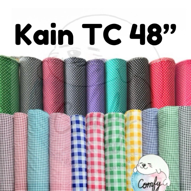Kain TC (Tetron Cotton) Bidang 48 Inci Corak Petak Kecil/Polkadot/Petak ...