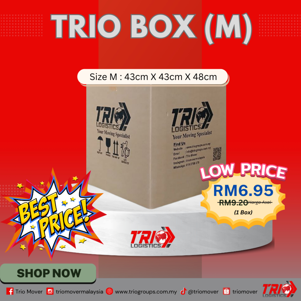 TRIO BOX SIZE M / SHIPPING CARTON BOX (KOTAK) - 1 PCS | Shopee Malaysia