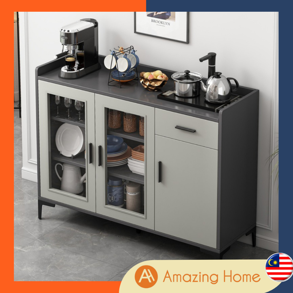 AmazingHome 100cm/80cm Storage Cabinet Kitchen Cabinet Sideboard Buffet ...