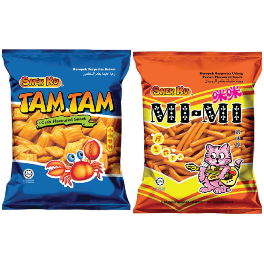 Snek Ku Mimi Prawn Flavoured Snacks 70g / Tam Tam Crab Flavoured Snacks ...