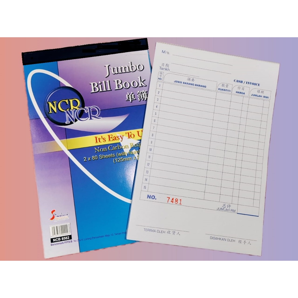 STANDARD 2PLY 80'S NUMBERING JUMBO BILL BOOK 开单簿 NCB8582 | Shopee Malaysia