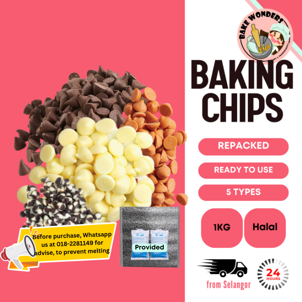 (1KG) Premium Dark Compound Chips/ White Chocolate Chip/ Butterscotch Chips/ Salted Caramel ...
