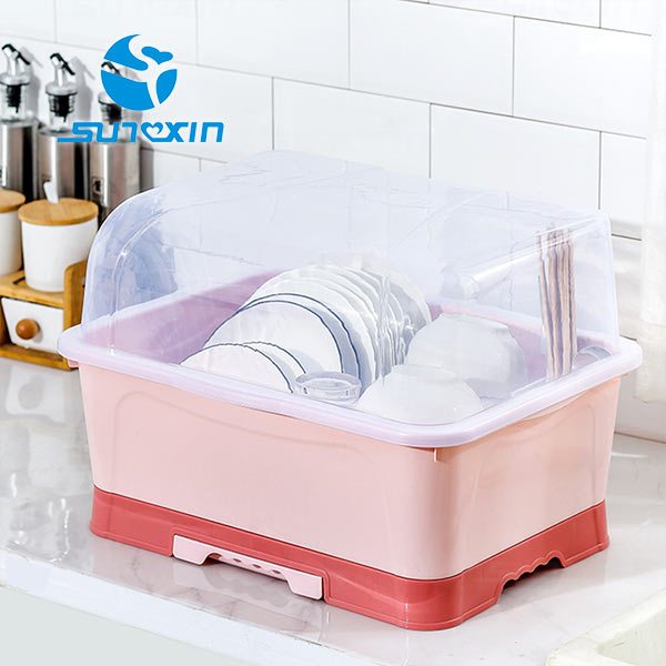Dish Rack With Cover Dust-proof Dish Drainer Rak Pinggan Rack Kitchen ...