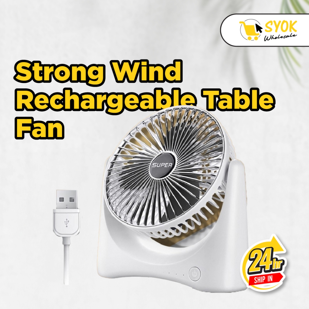 [Portable Dekstop Fan] USB Rechargeable Adjustable Desktop Table Fan 3 ...