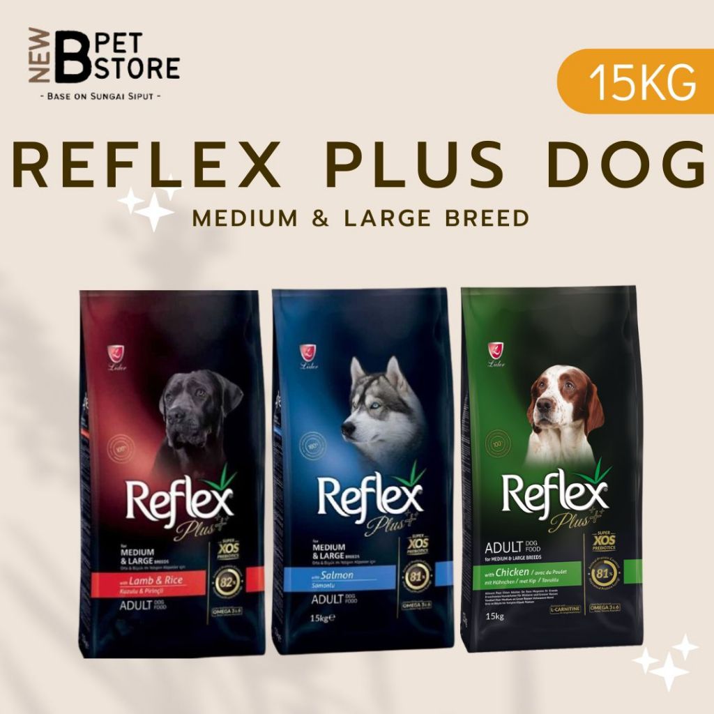Reflex Plus Dog Food (15kg) Large Breed Premium Dog Food (Free Box ...