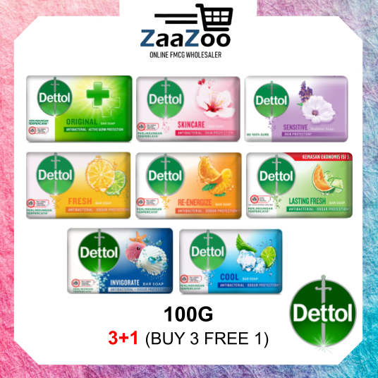 Dettol Sabun bar / Bar Soap 100gx3+1/Original/Cool/Skincare/Lemon Fresh ...