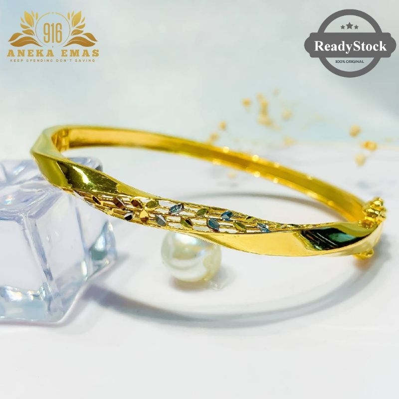 Bangle Gelang Tangan Pintal/Twist Flower Kerawang Chrome | Gold 916 💯 ...