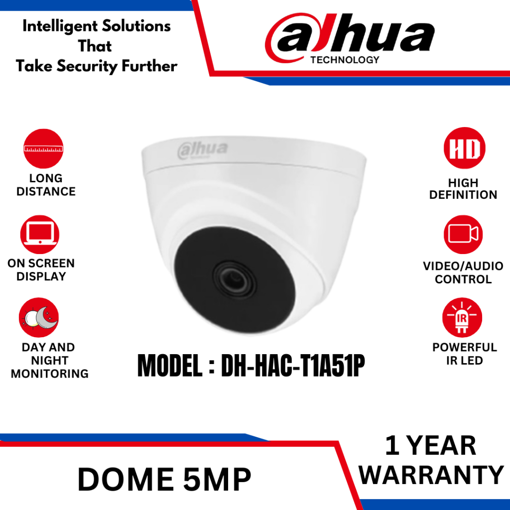 DAHUA CCTV 4 In 1 Indoor Dome Camera Analog Full HD 5MP 1080P Fixed ...