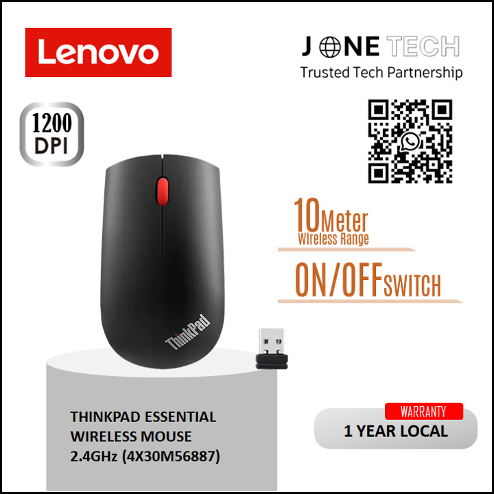 LENOVO THINKPAD ESSENTIAL WIRELESS MOUSE 2.4GHz - BLACK (4X30M56887 ...