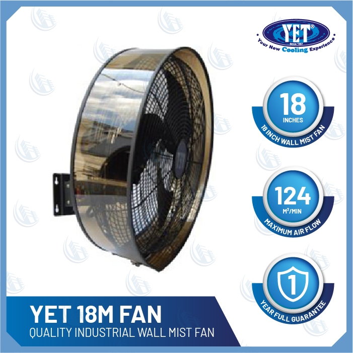 YET 18'' 18M Inch Wall Mist Fan 3+1 Nozzle Stainless Steel Fan Ring ...