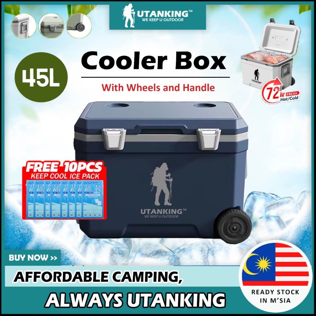 UtanKing™ 45L Camping Cooler Box Wheel Trolley Large Ice Box Fishing ...