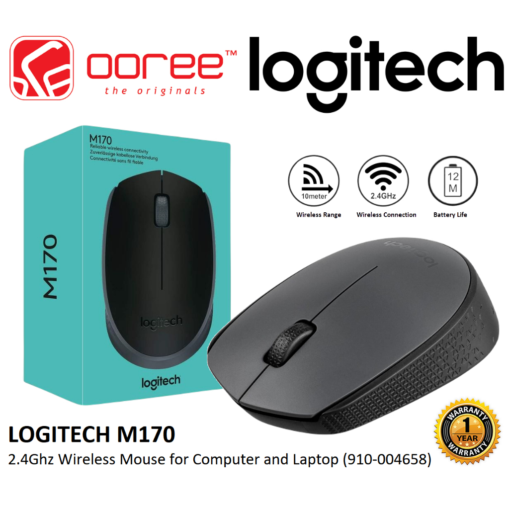 LOGITECH M170 WIRELESS OPTICAL MOUSE 2.4GHZ WIRELESS 12-MONTH BATTERY ...