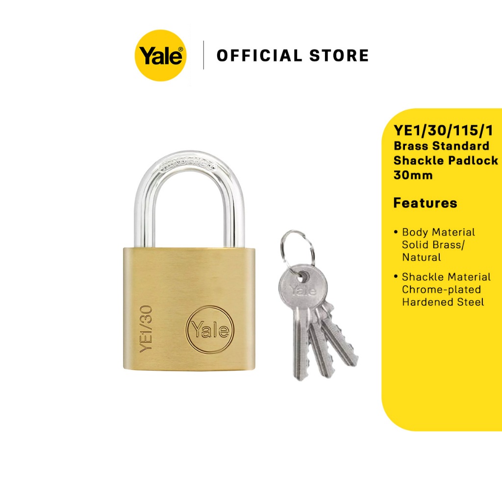 Yale YE1 30mm Indoor Essential Solid Brass Standard Shackle Padlock YE1 ...