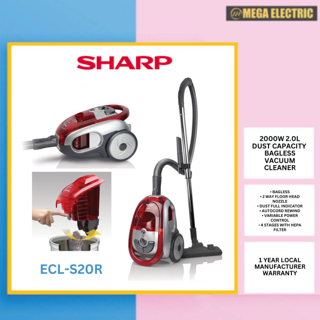 (Display Set / No Box) SHARP 2000W BAGLESS VACUUM CLEANER (RED ...