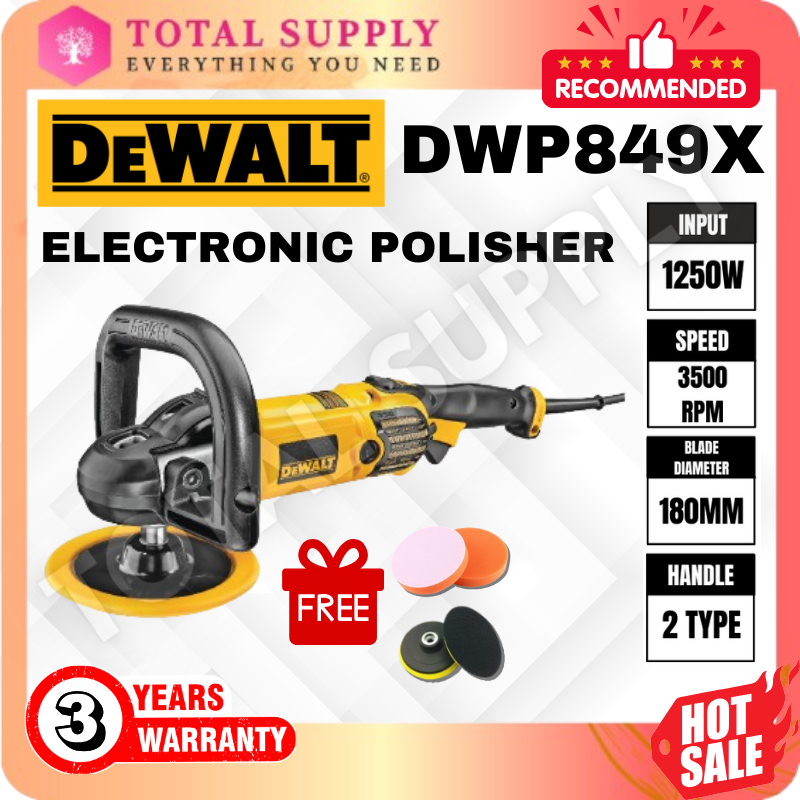 DEWALT DWP849X 7" ELECTRONIC POLISHER 1250W FOC 5'' VELCRO PAD & POLISH ...