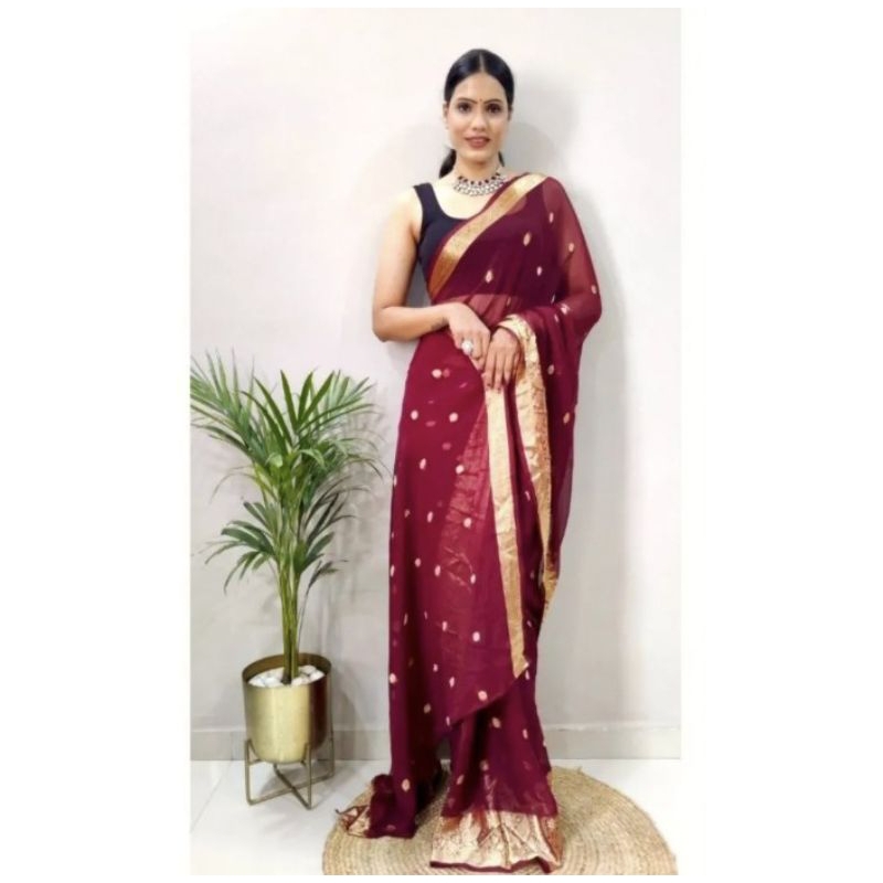 Reena Readymade Chiffon Sarees (Plum) | Shopee Malaysia