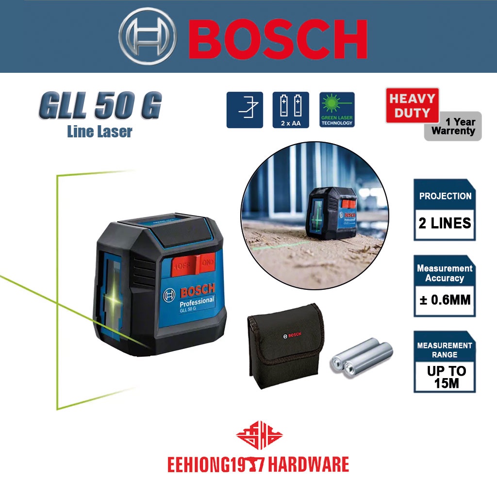 BOSCH GLL 50 G Professional Green Line Laser With Pouch Use AA Battery ...