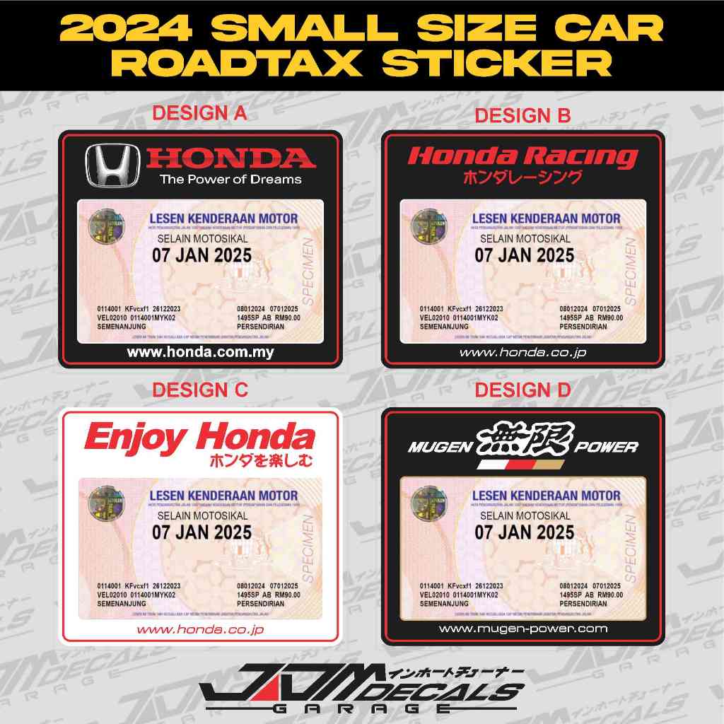 [2024 SMALL SIZE CAR ROADTAX STICKER] Honda Windscreen Roadtax Decal ...