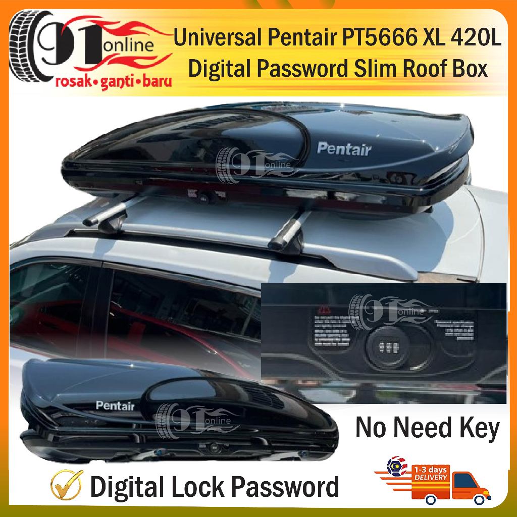Pentair Roofbox PT5666 Slim Glossy Roof box Storage With Roof Rack (XL ...