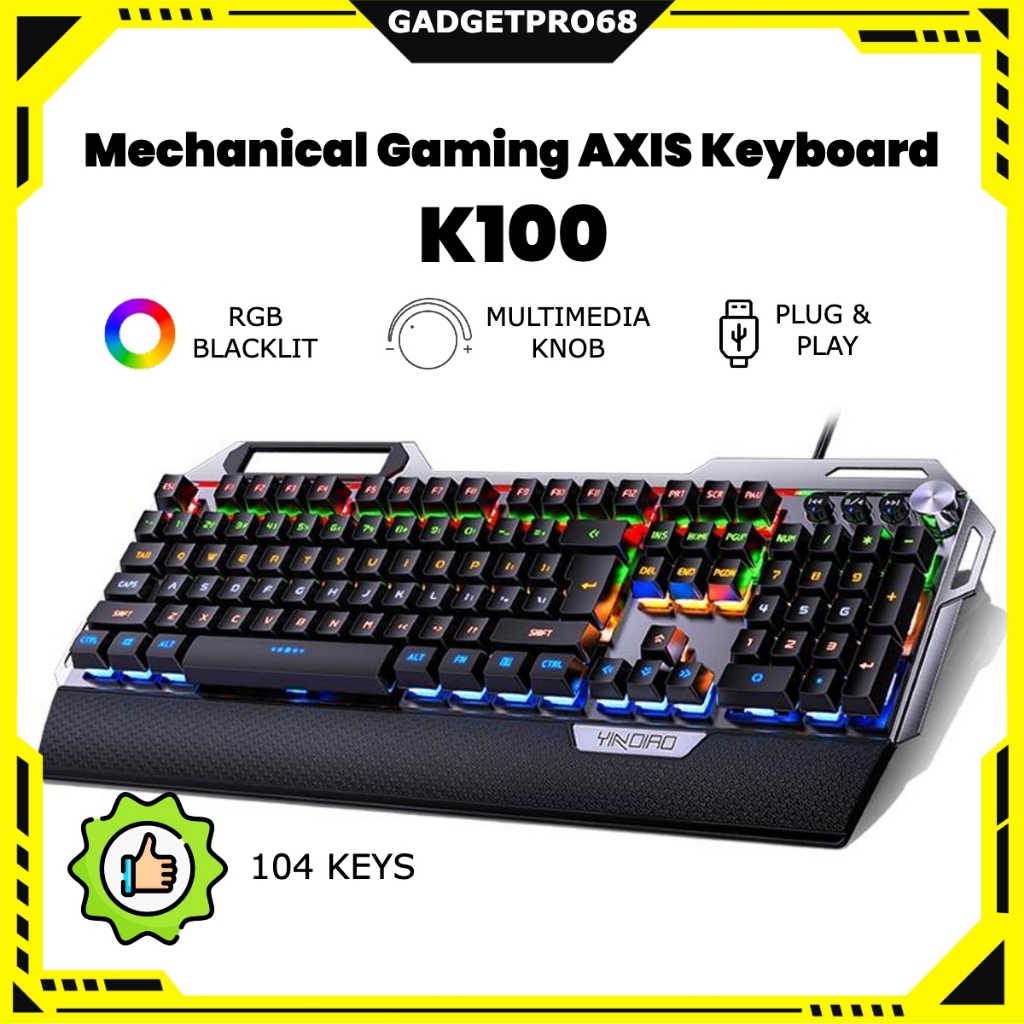 【MSIA STOK】YINDIAO K100 Mechanical Gaming Keyboard RGB Backlit Metal ...