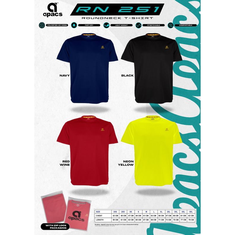 APACS PLAIN TEE SHIRT ROUND NECK RN 251 | Shopee Malaysia