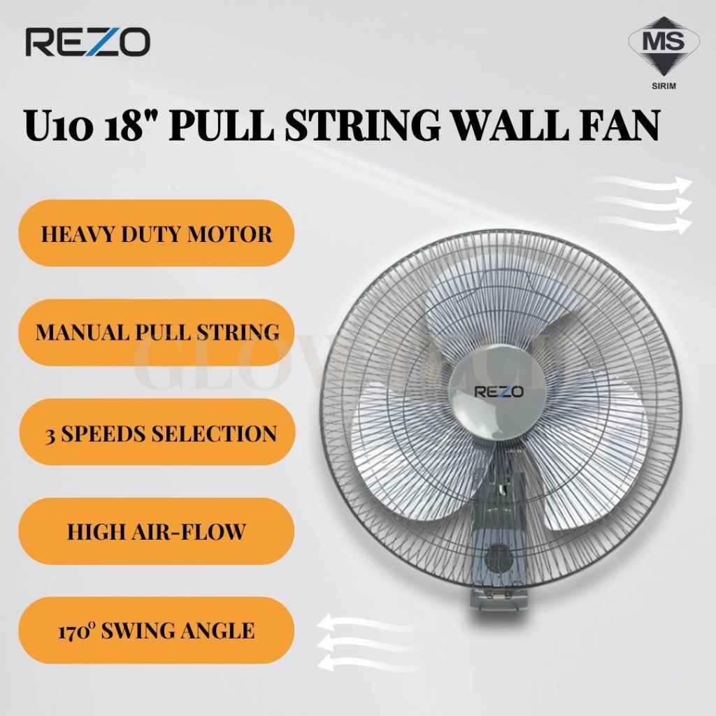 REZO U10 18” Heavy Duty Pull String Wall fan Manual / Aluminium Motor ...