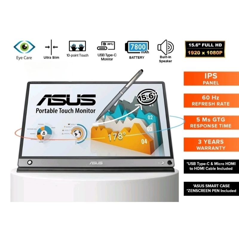ASUS ZenScreen GO MB16AHP Portable USB Type-C Monitor - 16 inch (15.6 ...