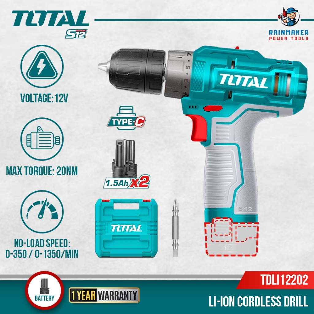 ( NEW ARRIVAL ) TOTAL 12V Li-ion Cordless Drill , 20Nm - TDLI12202 ...