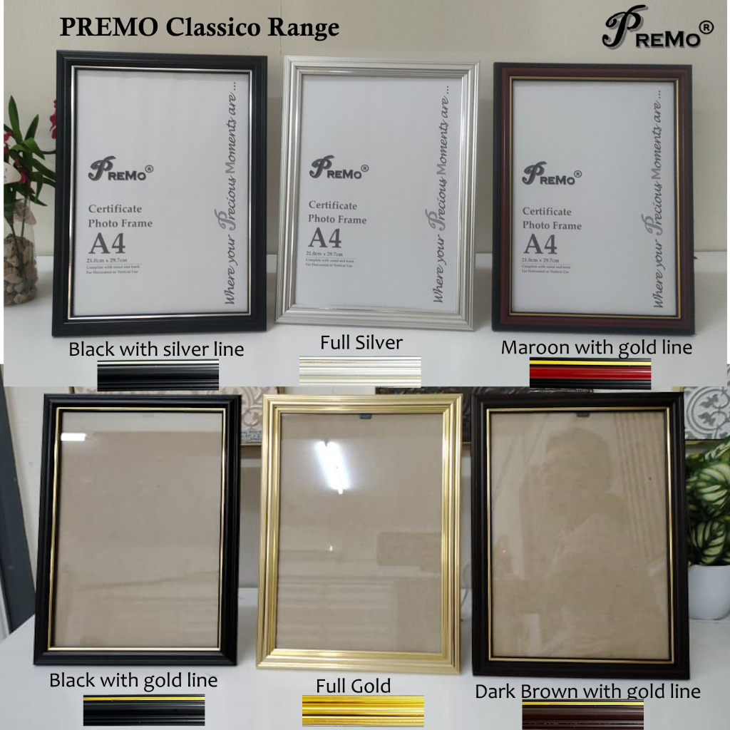 PREMO CLASSICO A4 A3 Certificate Poster Frame- Silver- Brown with gold ...