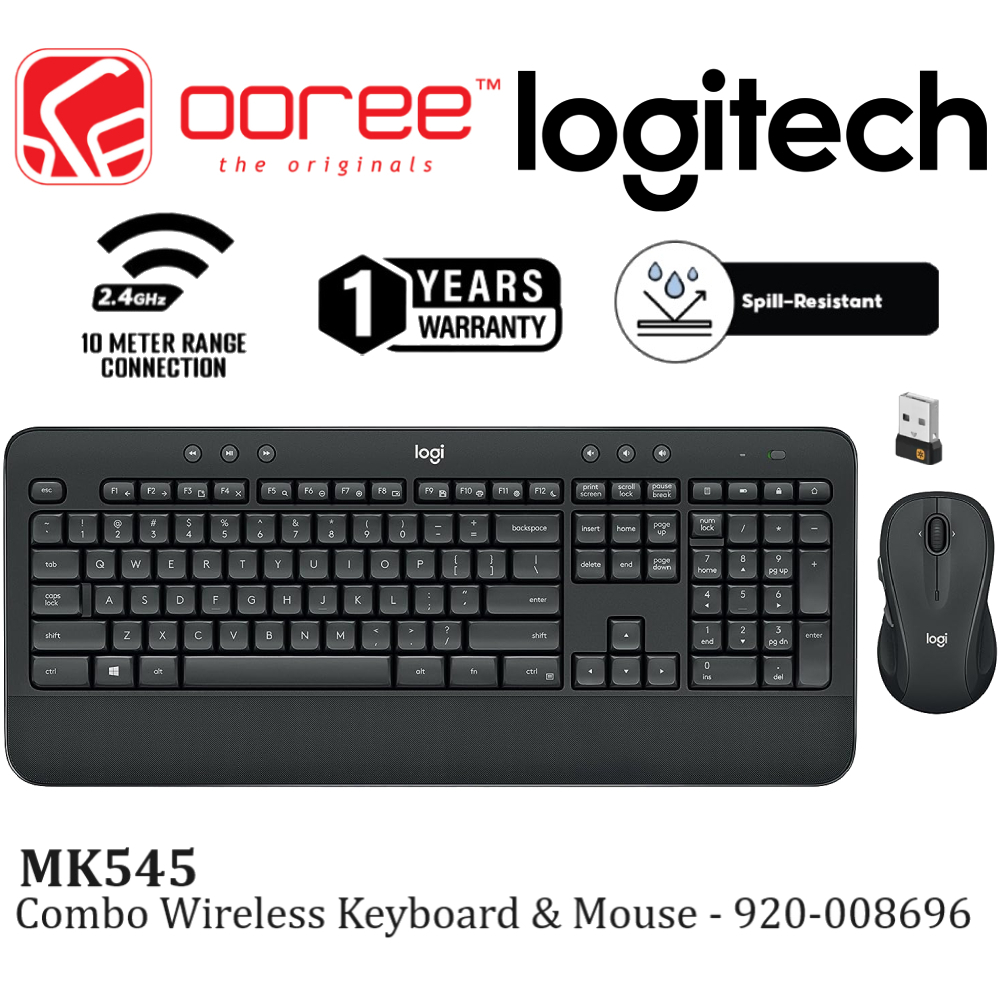 LOGITECH MK545 ADVANCED WIRELESS COMBO SET KEYBOARD & MOUSE WITH FULL ...