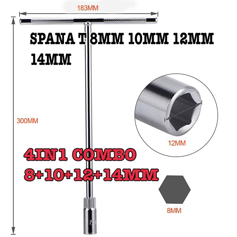 (4IN1)COMBO SPANA Handle T-Socket Wrench T-handle Spanar T Hex Nut ...