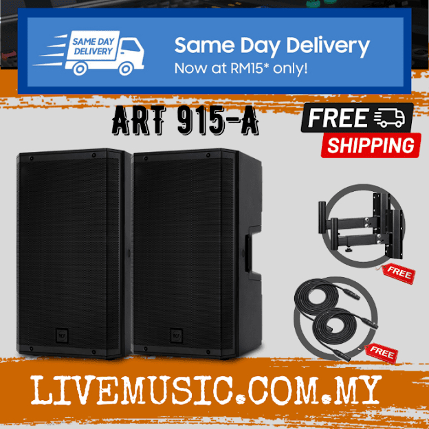 RCF ART 915-A Two-Way 15" 2100W Powered PA Speaker With Speaker Stand And Cable - Each / Pair ...
