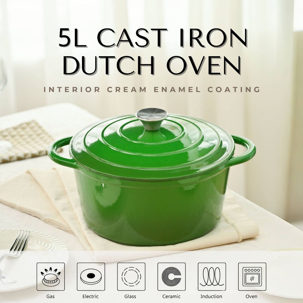 5L Enamel Cast Iron Pot Soup Pot Dutch Oven Sourdough Bread Casserole ...