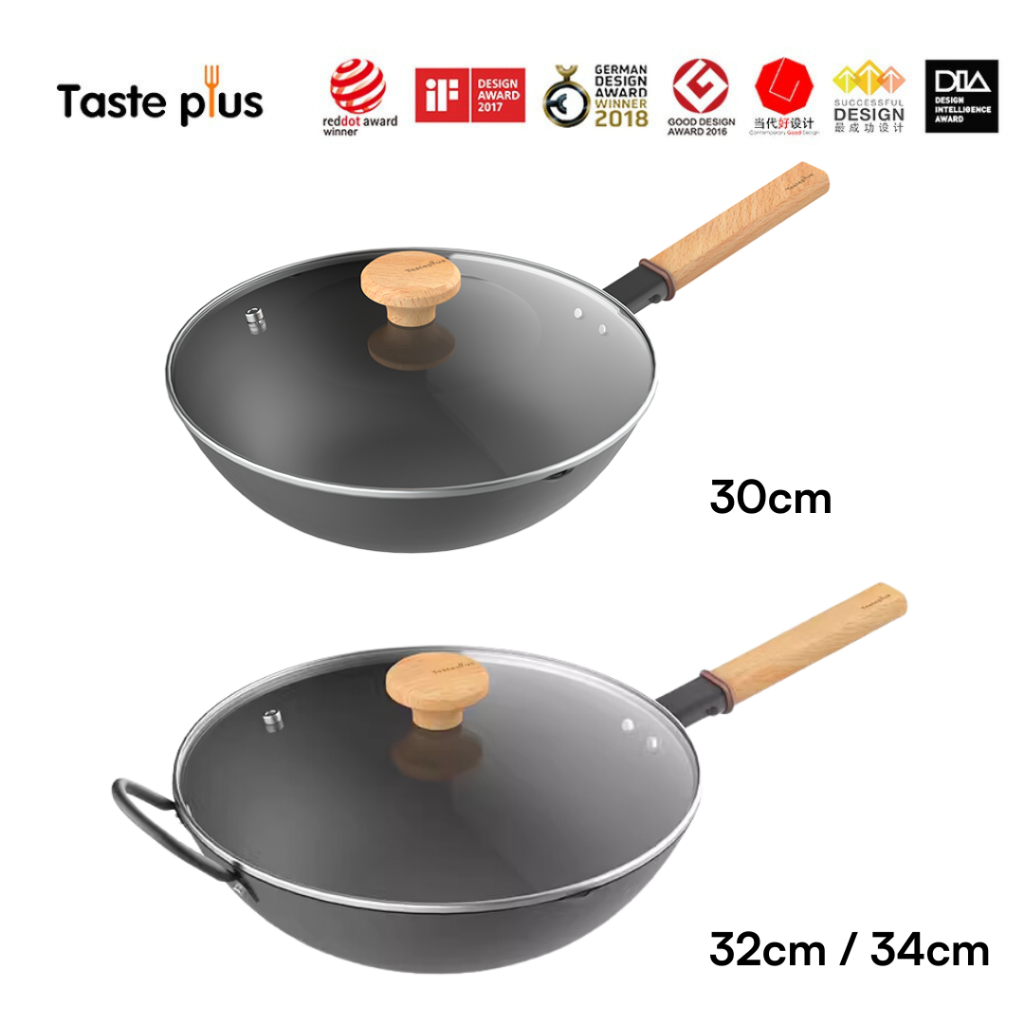 TASTE PLUS Motofe Uncoated Carbon Steel Wok Stir Frying Cooking Wok ...