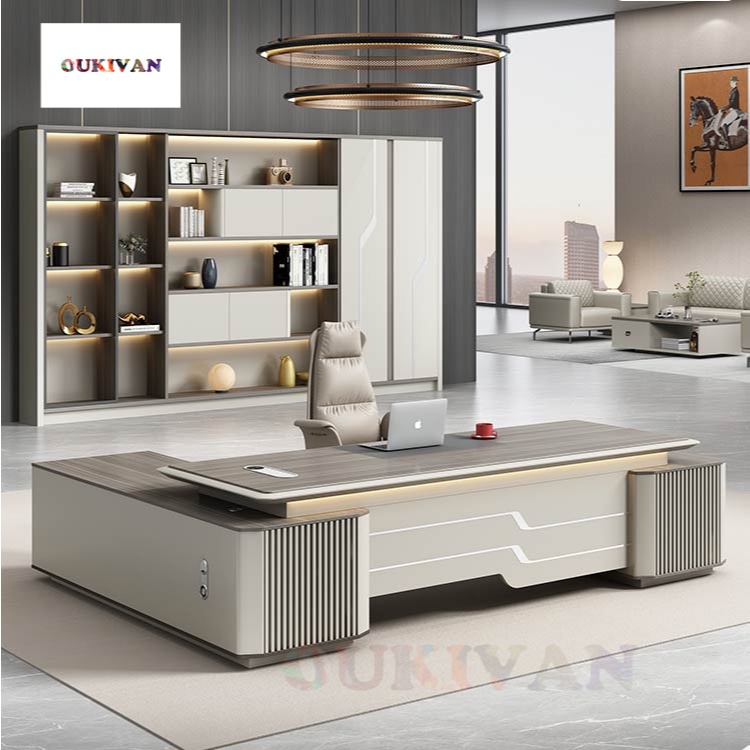 Luxury Boss Office Desk Meja Pejabat with Side Cabinet High Quality ...