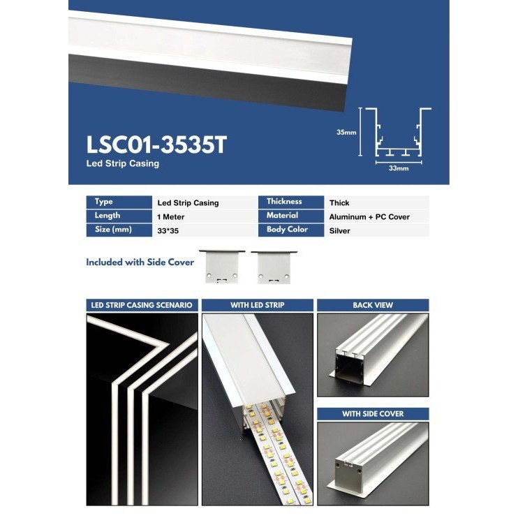 Aluminium Profile LED Strip Casing Diffuser Cover Housing 3Meter (Black ...