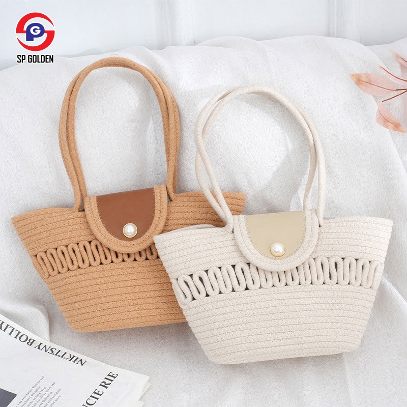 Cotton Rope Woven Bag Hand Bag Summer Beach Bag Woven Tote Bag | Shopee ...