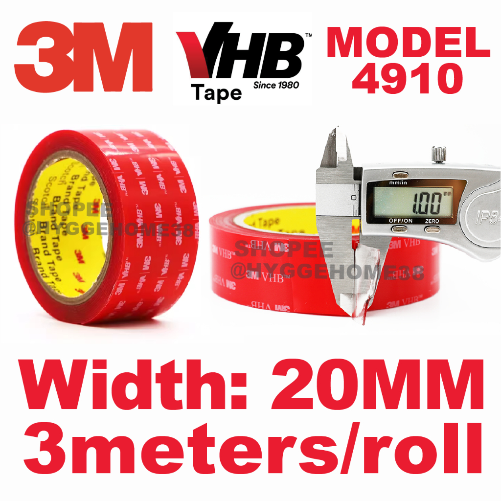 3M Double Sided Tape Clear Transparent 4910 Acrylic Strong Heavy Duty Heat Resistant Glass ...