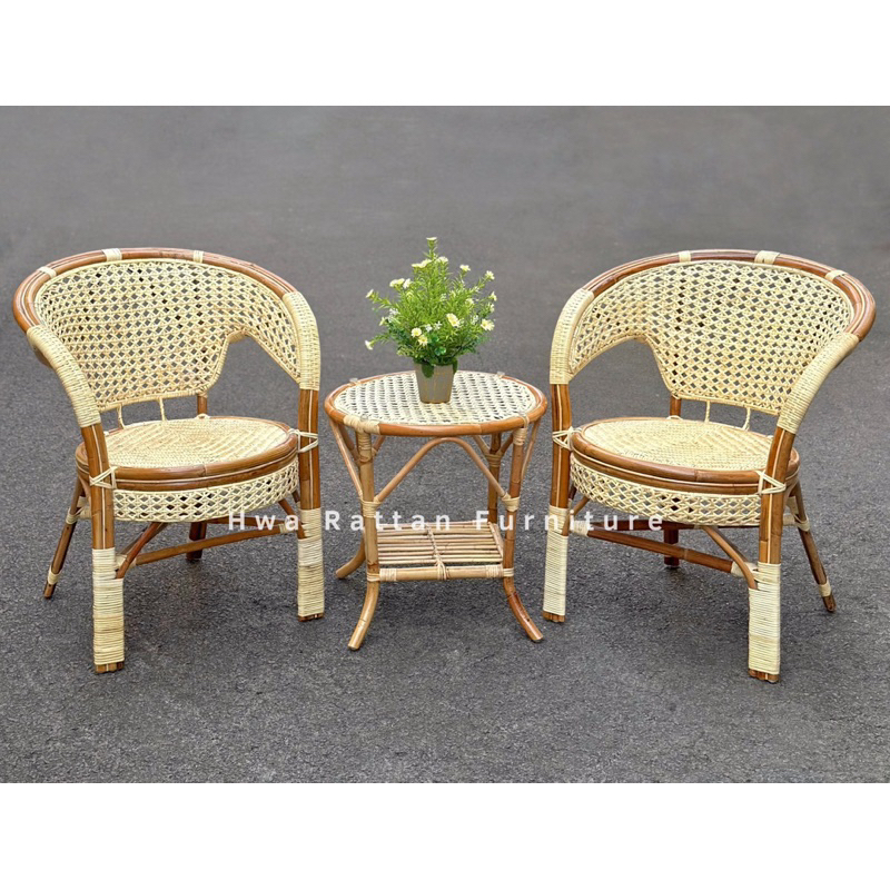 Rattan furniture set chair round table anyaman kerusi rotan meja garden ...