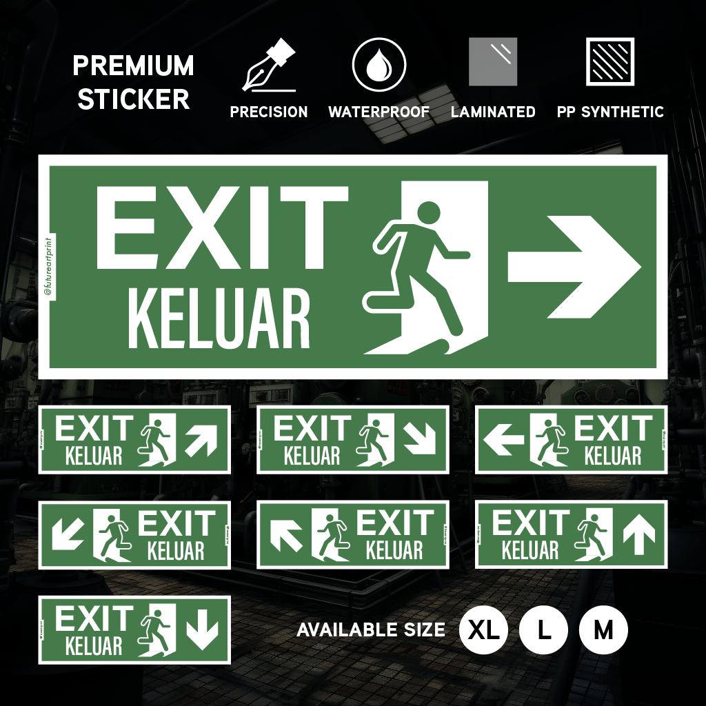 Exit Keluar Sticker Sign Label Signage Notice. Safety Arrow. Emergency ...