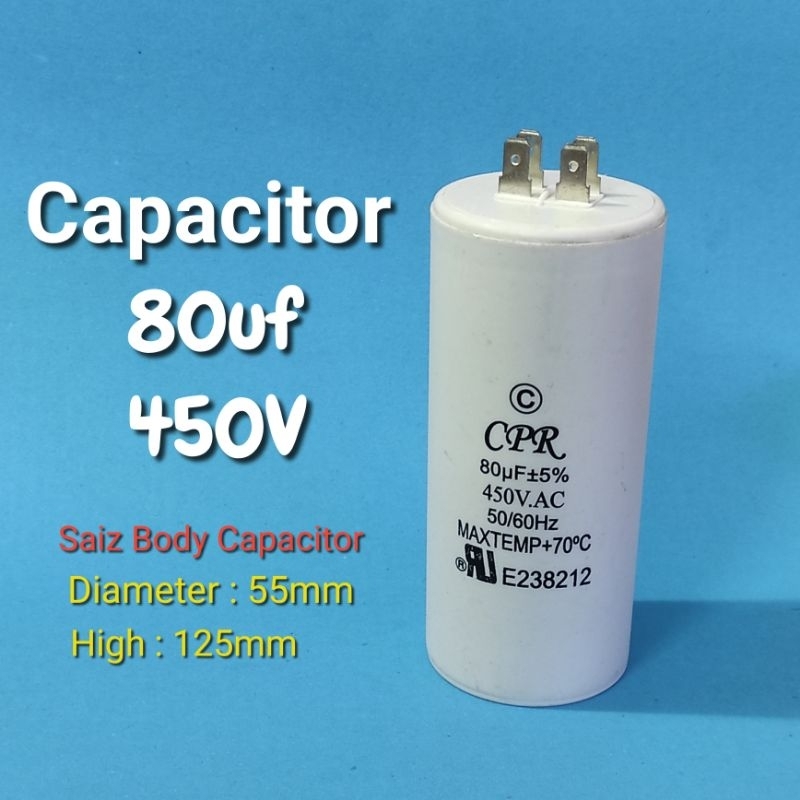 80uf 450v Capacitor kapasitor air compressor hydraulic pump | Shopee ...