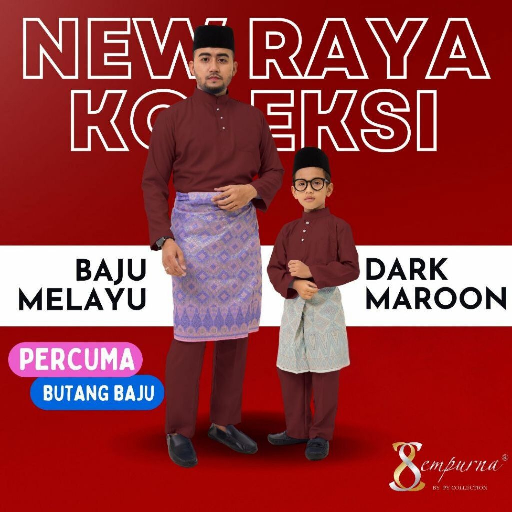 Brand Sempurna Baju Melayu Warna MAROON Slim Fit Cotton Sedondon Baju ...