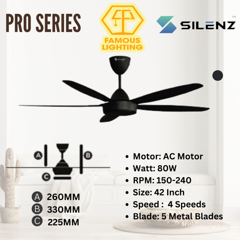 SILENZ PRO Ceiling Fan 5 Blades 5 Speeds 42" 56" Kipas Siling Rumah ...