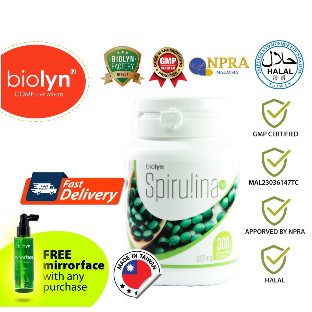 BIOLYN SPIRULINA' 300's 199.2mg CHEWABLE TABLET (Free Mirrorface 100ml ...